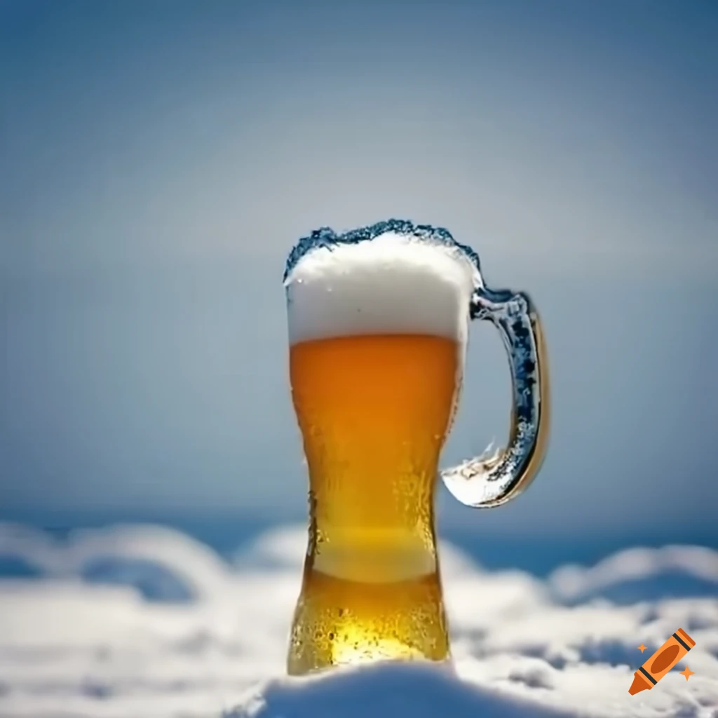 White beer in the snow witn sunny background