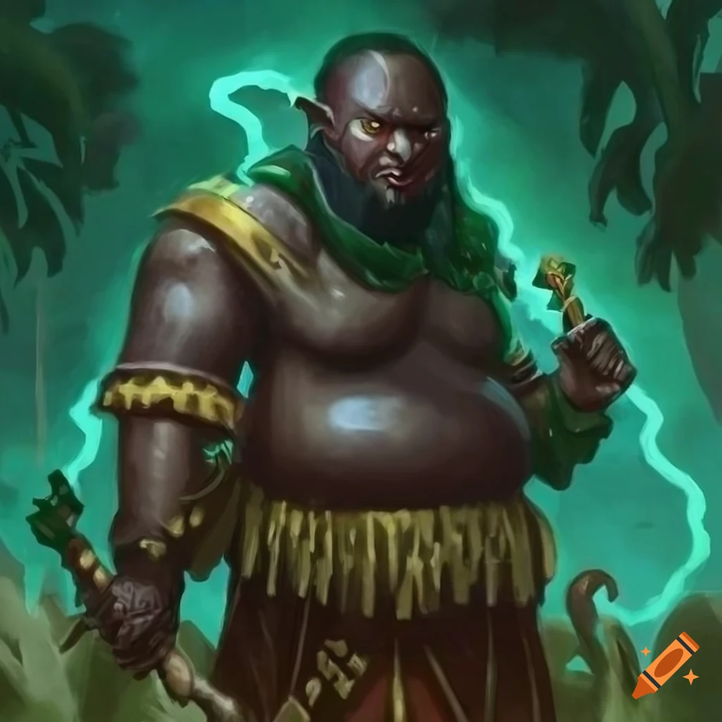 Fat dark-skinned elf with a long beard wearing traditional tongan ...