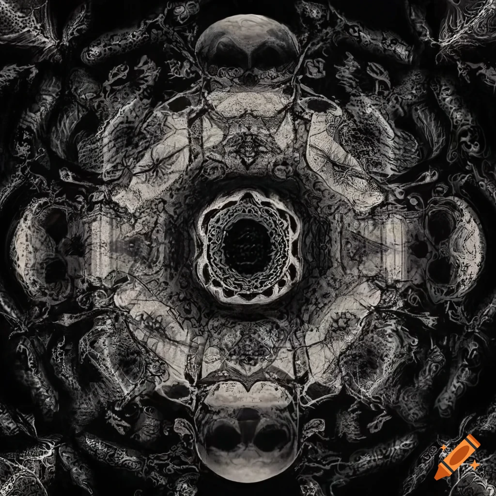 Monochromatic moon cycle inspired abstract pattern symmettrical on Craiyon