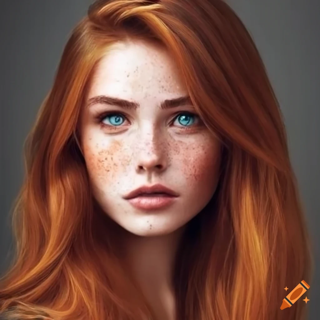 Beautiful Young Woman Shoulder Length Auburn Hair Very Light Freckles