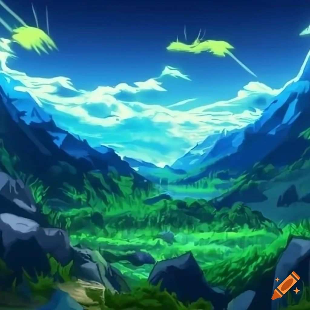 Pokemon battle detailed mountain path background on Craiyon