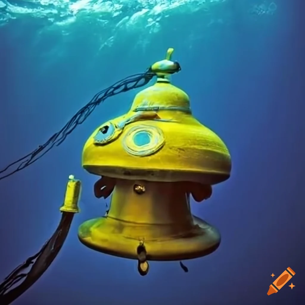 A yellow diving bell in deep blue sea on Craiyon