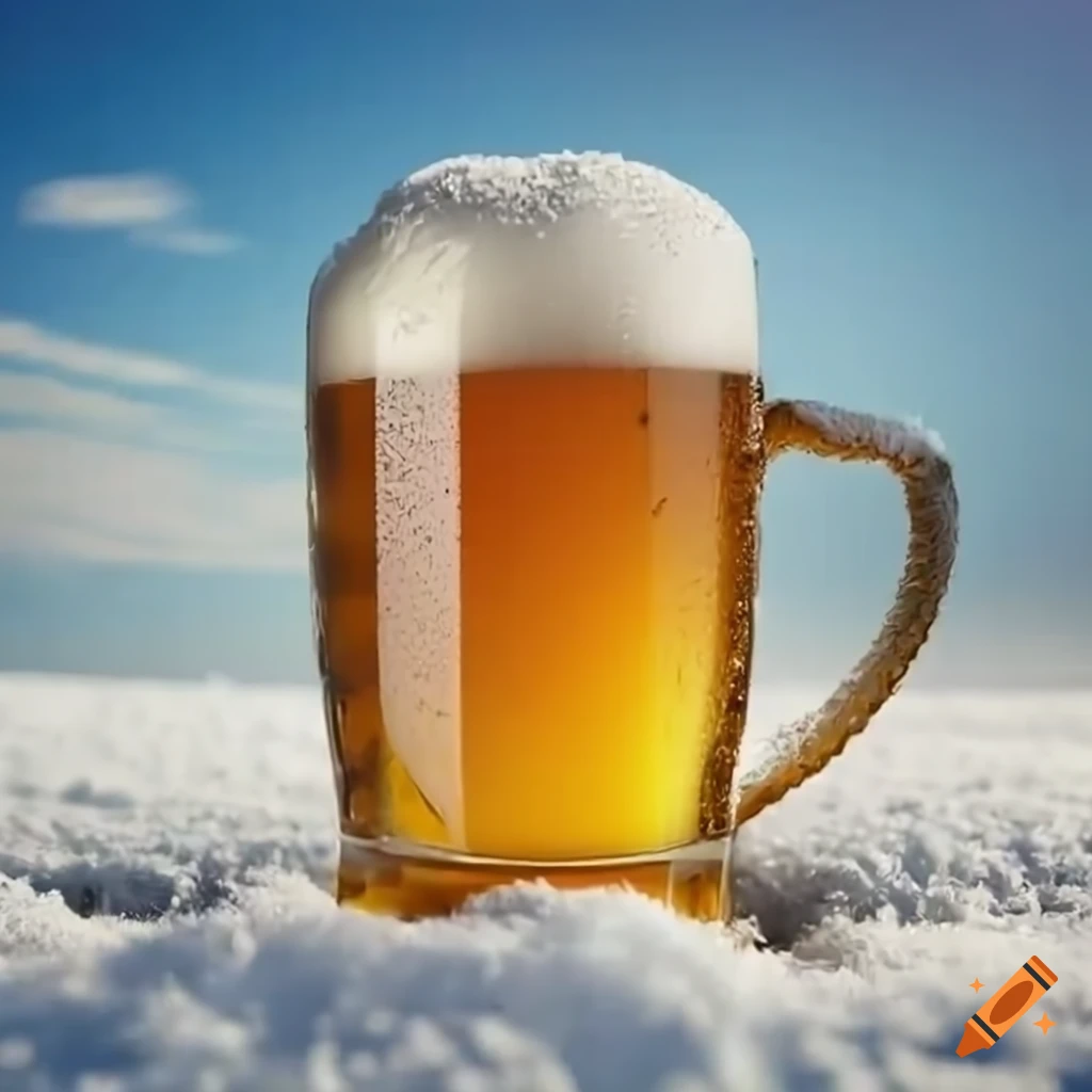 Wheat beer in the snow with a sunny background