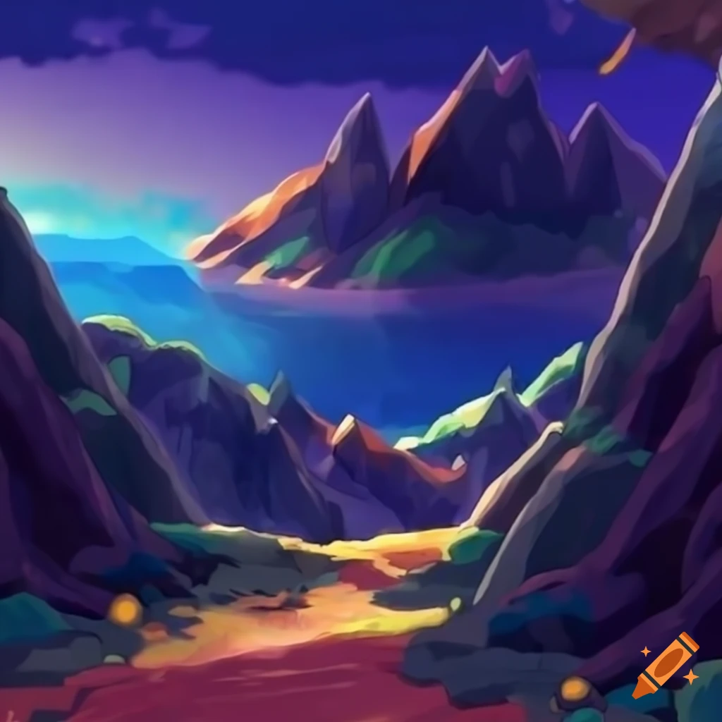 Pokemon battle detailed mountain path background