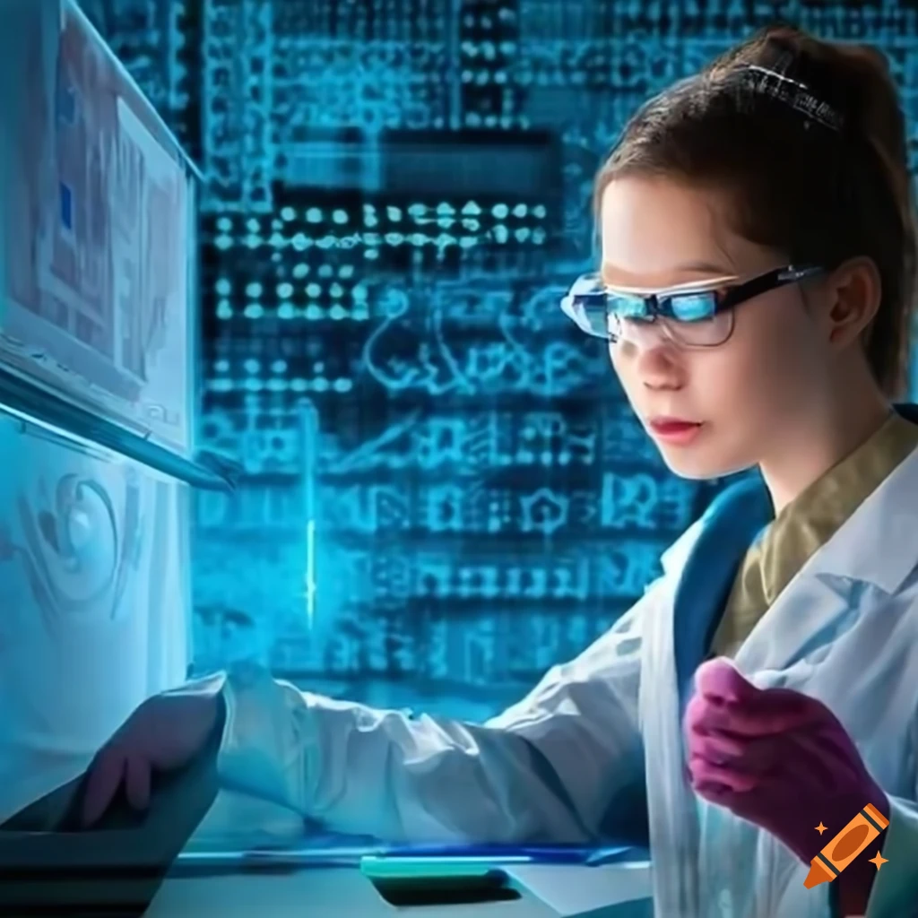 Student led interactive computer science learning scientist in lab coat ...