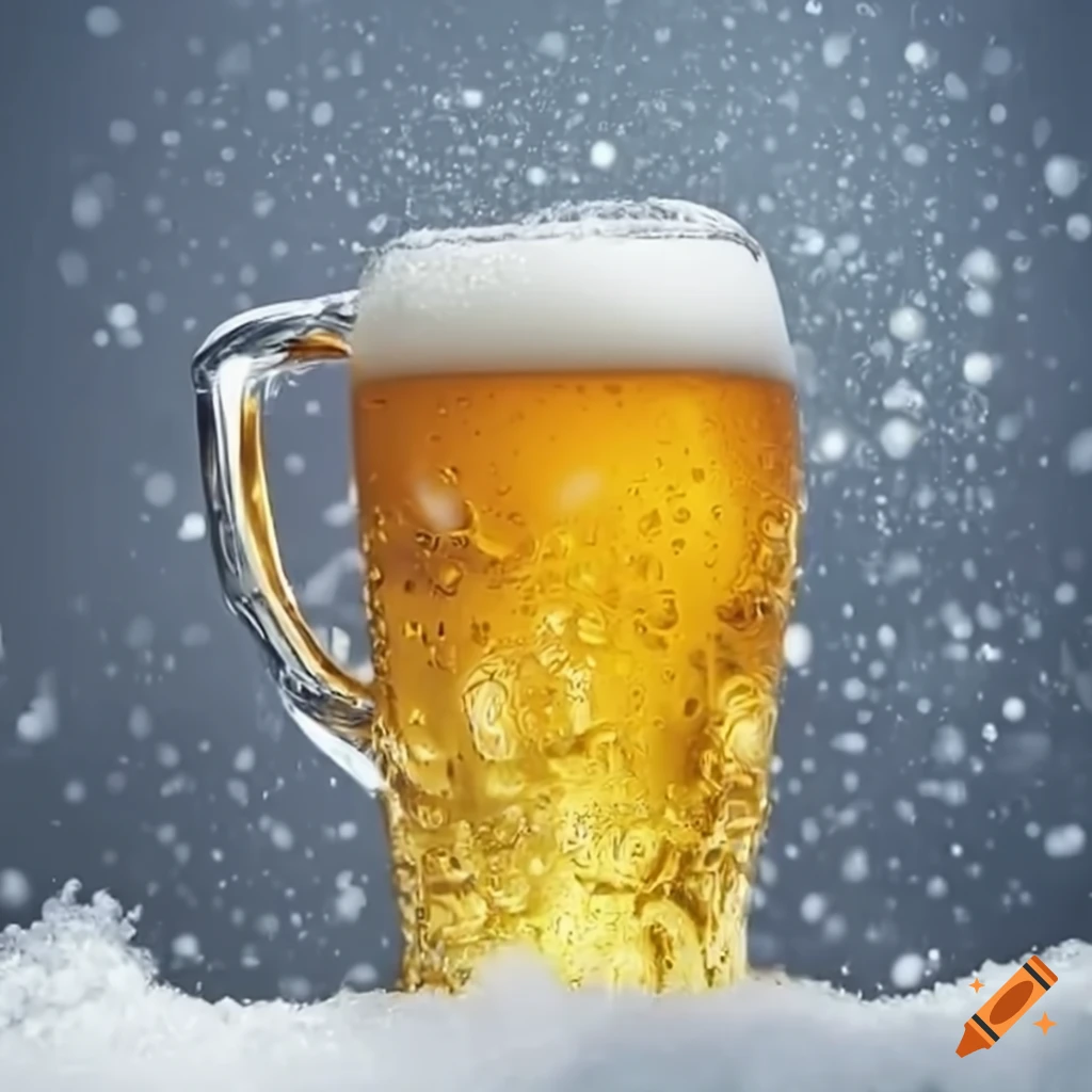 White beer in an iced glass in the snow