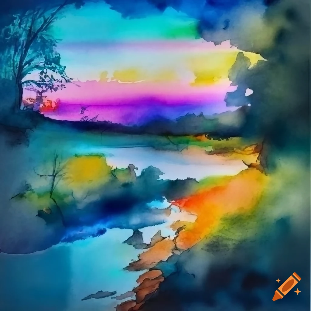Watercolor landscape painting in roland reiff style, very intensive ...