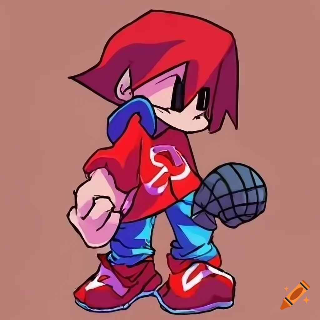 A character named Ace, with a red hoodie red hair and red shoes in the ...