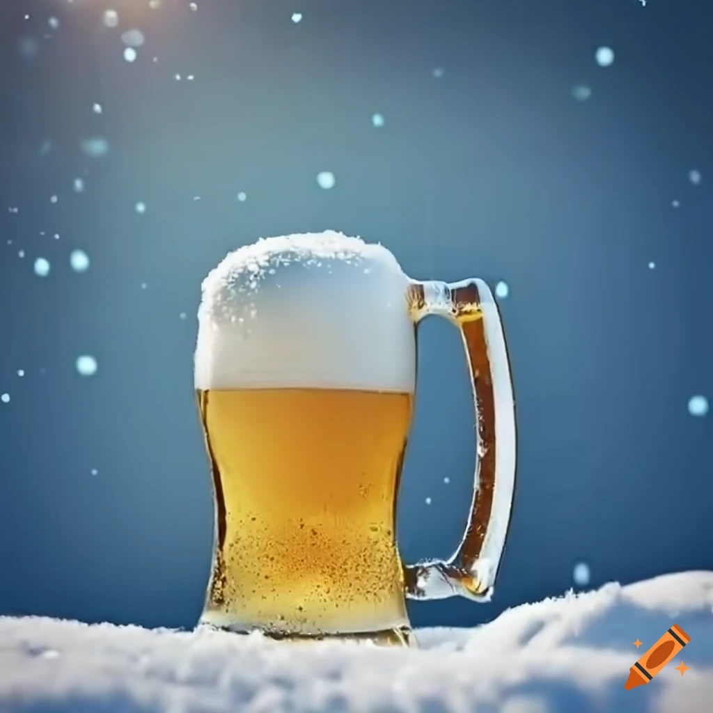 White beer in the snow witn sunny background