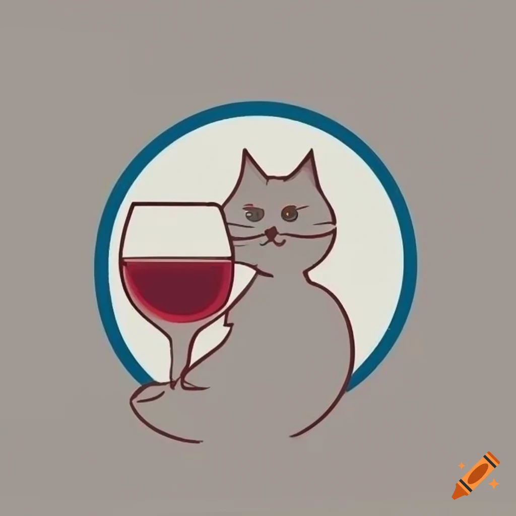 A logo with a cat holding a wine glass on Craiyon