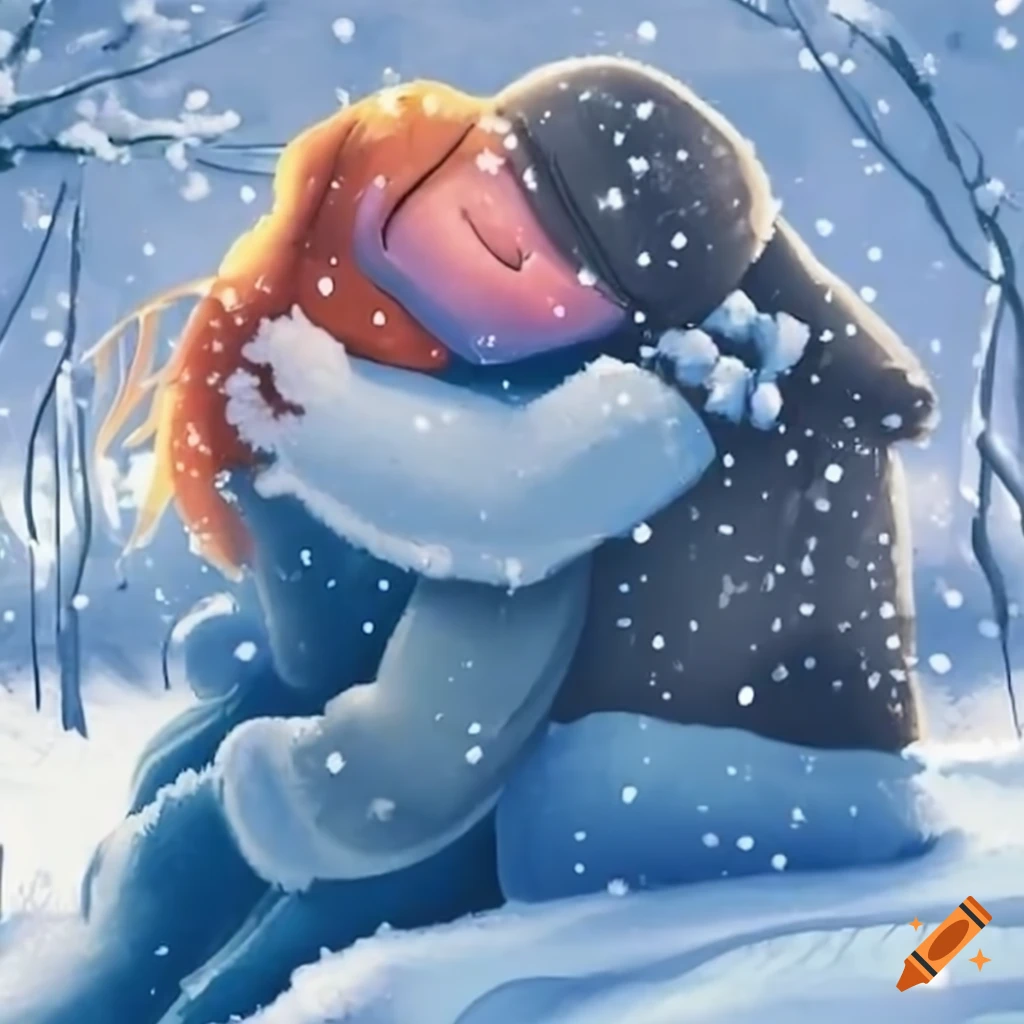 Warm hug in cold snow on Craiyon