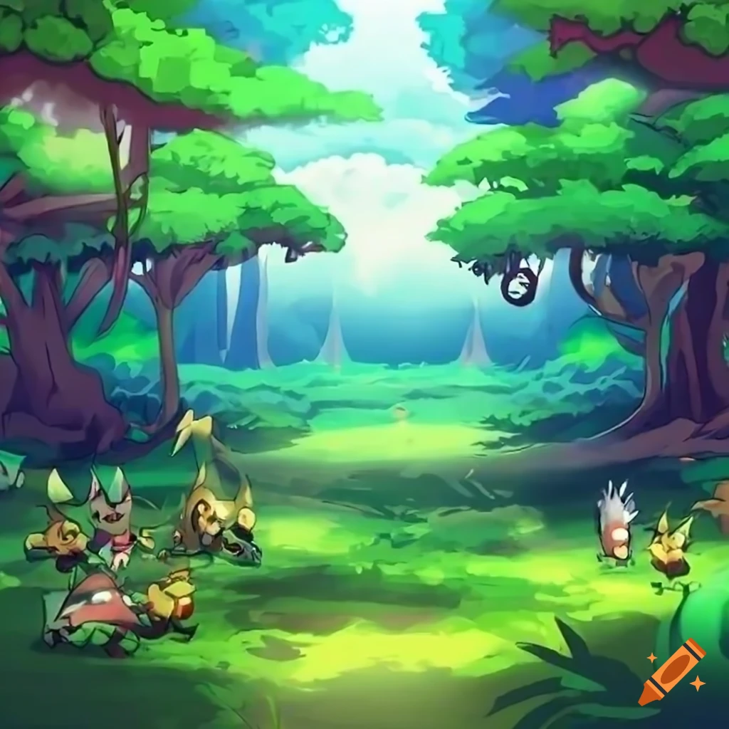 Pokemon battle forest background