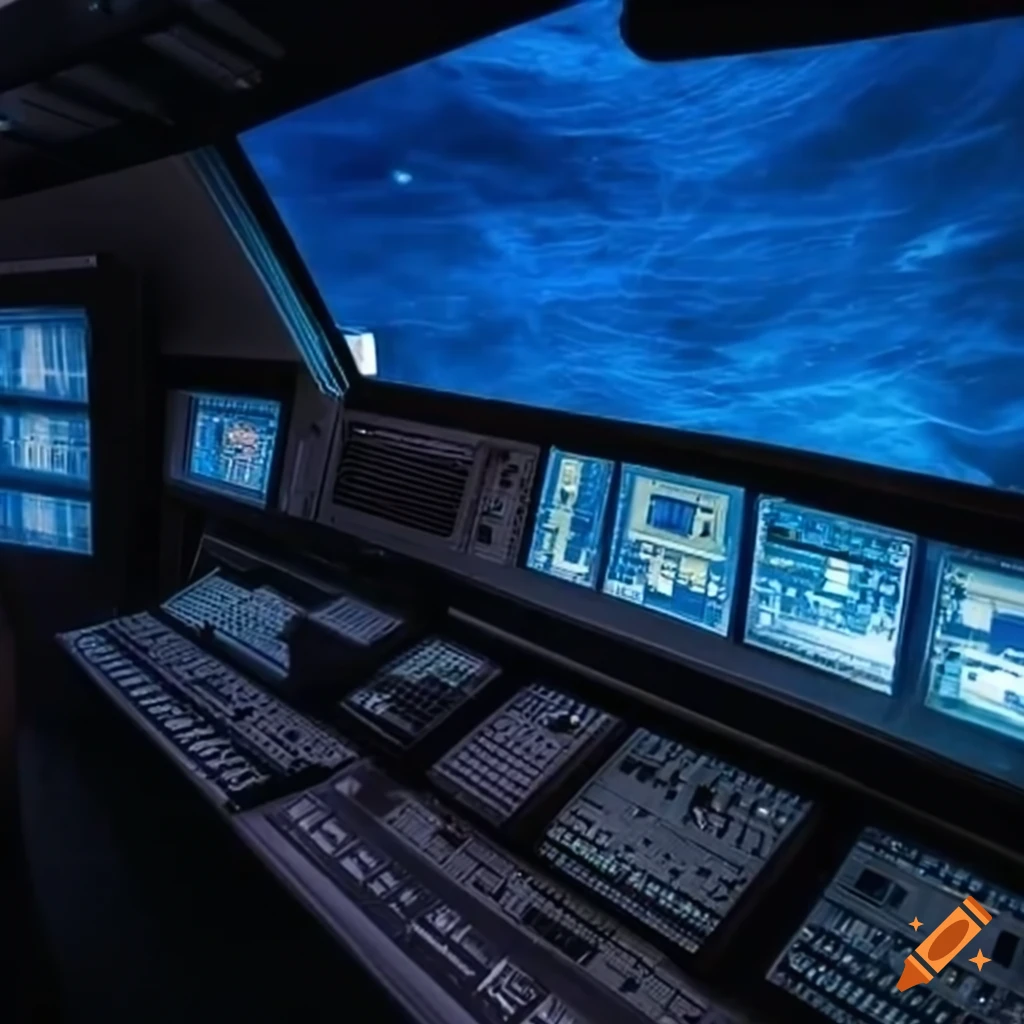 View of the deep space seen from inside the control room of a spaceship