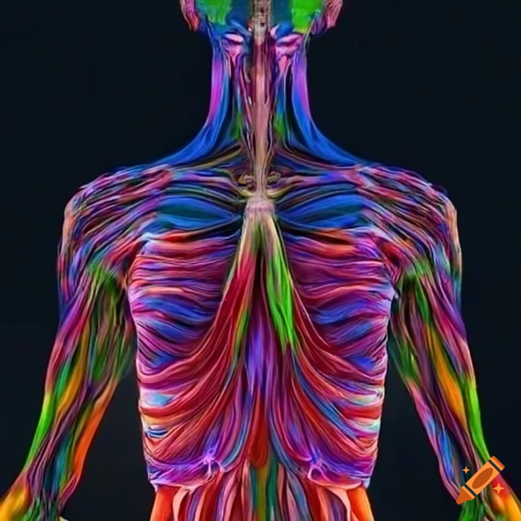 Abstract art inspired by calf posterior muscles in vibrant colors on ...