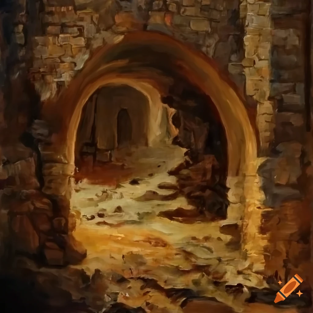Oil painting of the old stoneworks of a barbarian castle, medieval on Craiyon
