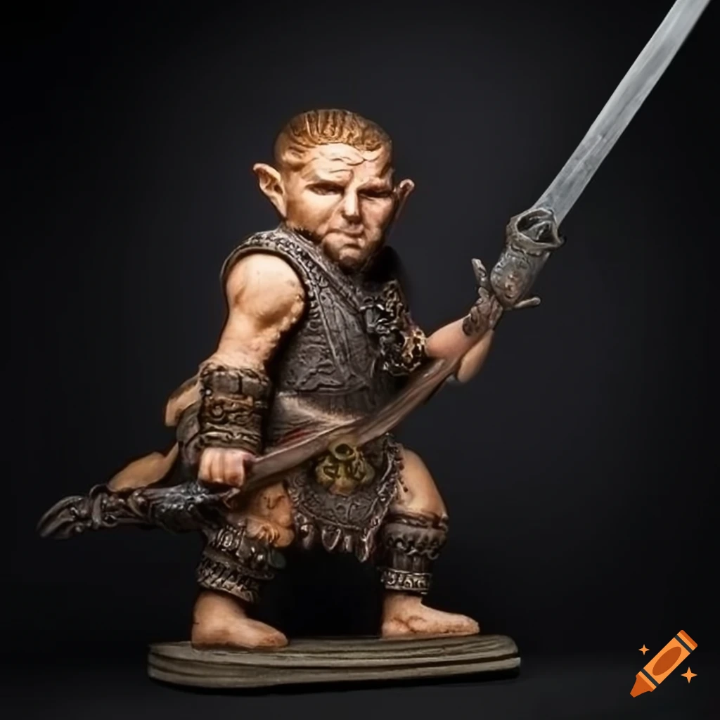 A barbarian halfling with a shorter sword and an onyx eagle amulet on ...