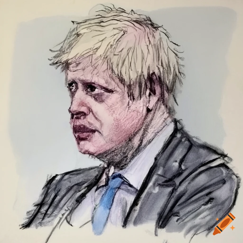 A court sketch of Boris Johnson sat in the dock in a British courtroom ...