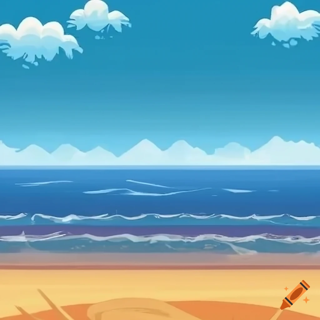 Pokemon battle beach detailed background with the sea in distance