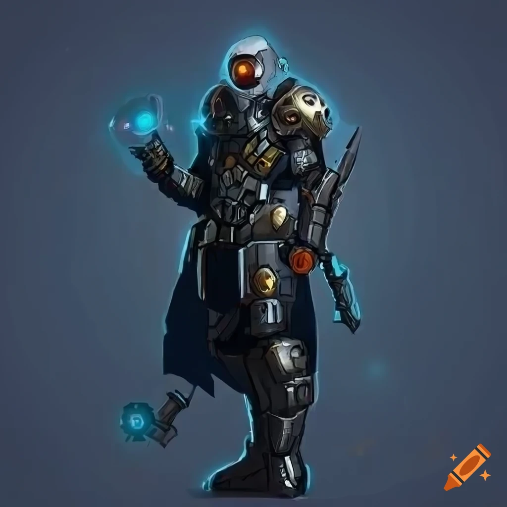 A DnD style Full-body artwork of a cyborg in a futuristic setting on ...