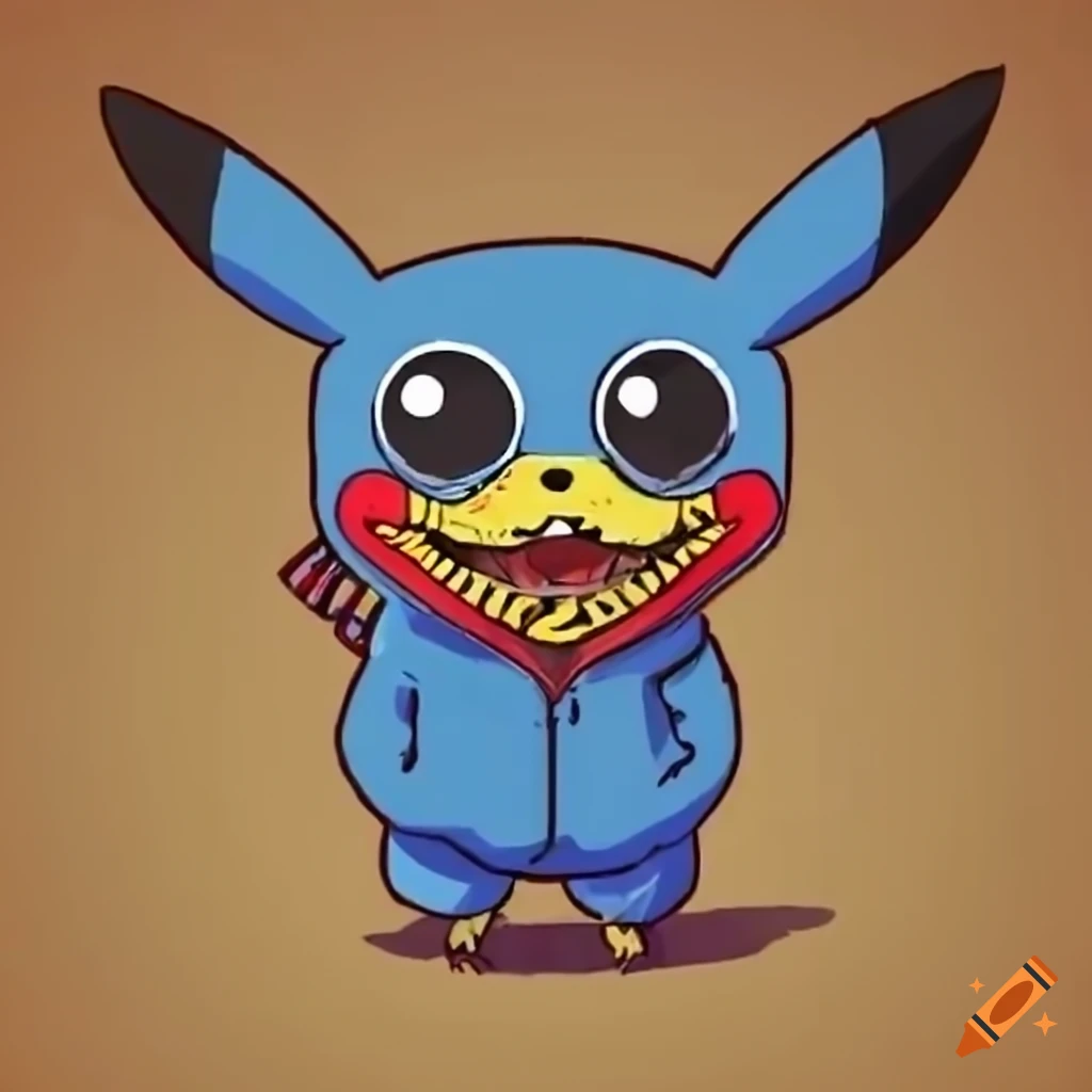 Pikachu as Huggy Wuggy in the style of Poppy Playtime on Craiyon