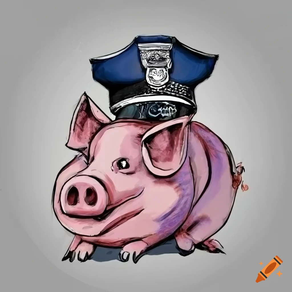 Sketch drawing of pig with police badge and police hat on Craiyon