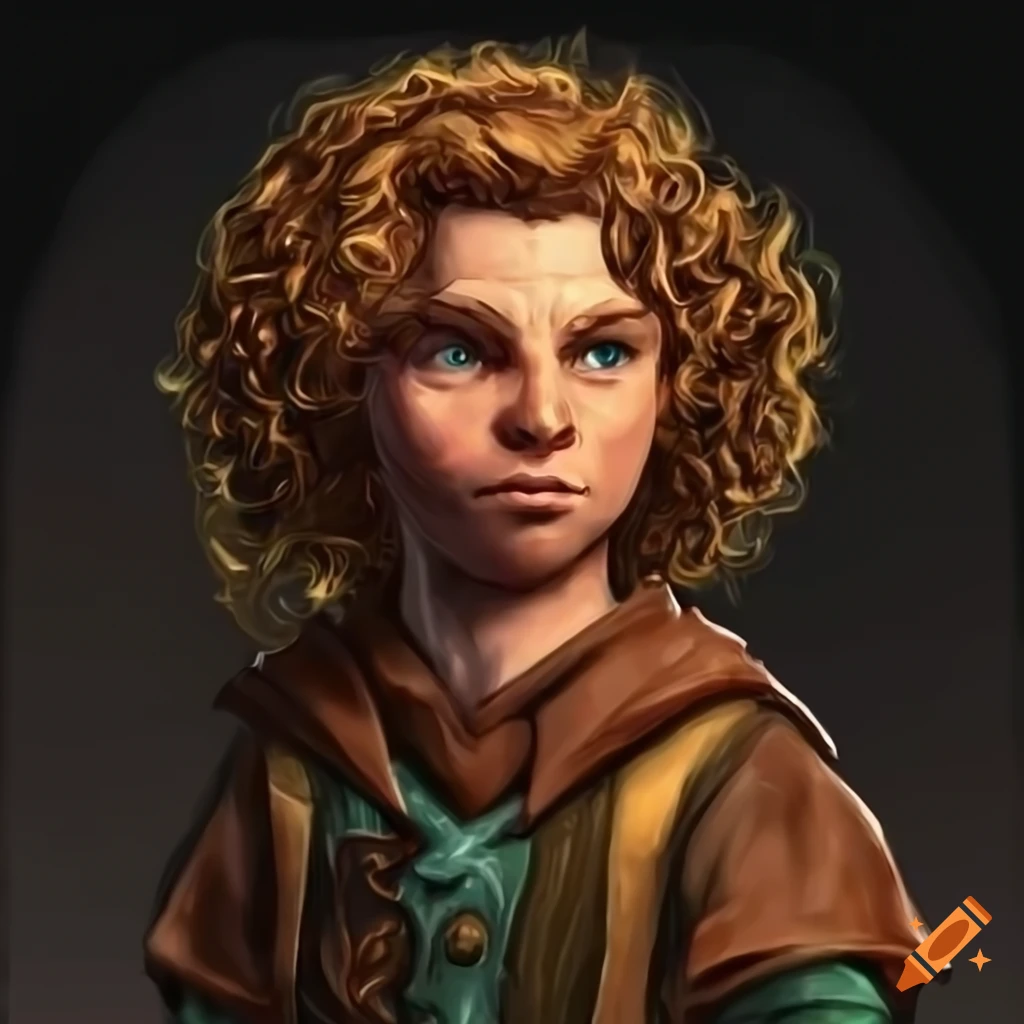 Dungeons an dragon, male halfling with curly bronze hair, clumsy ...