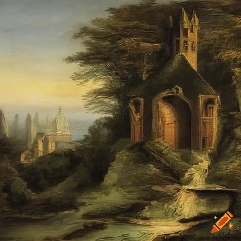 A landscape, old master influenced fantasy on Craiyon