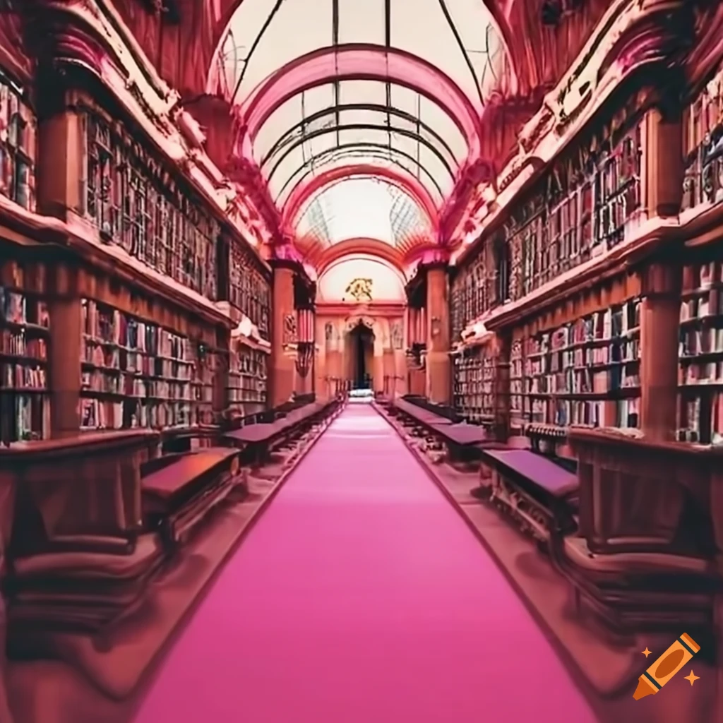 Pink library aisle on Craiyon