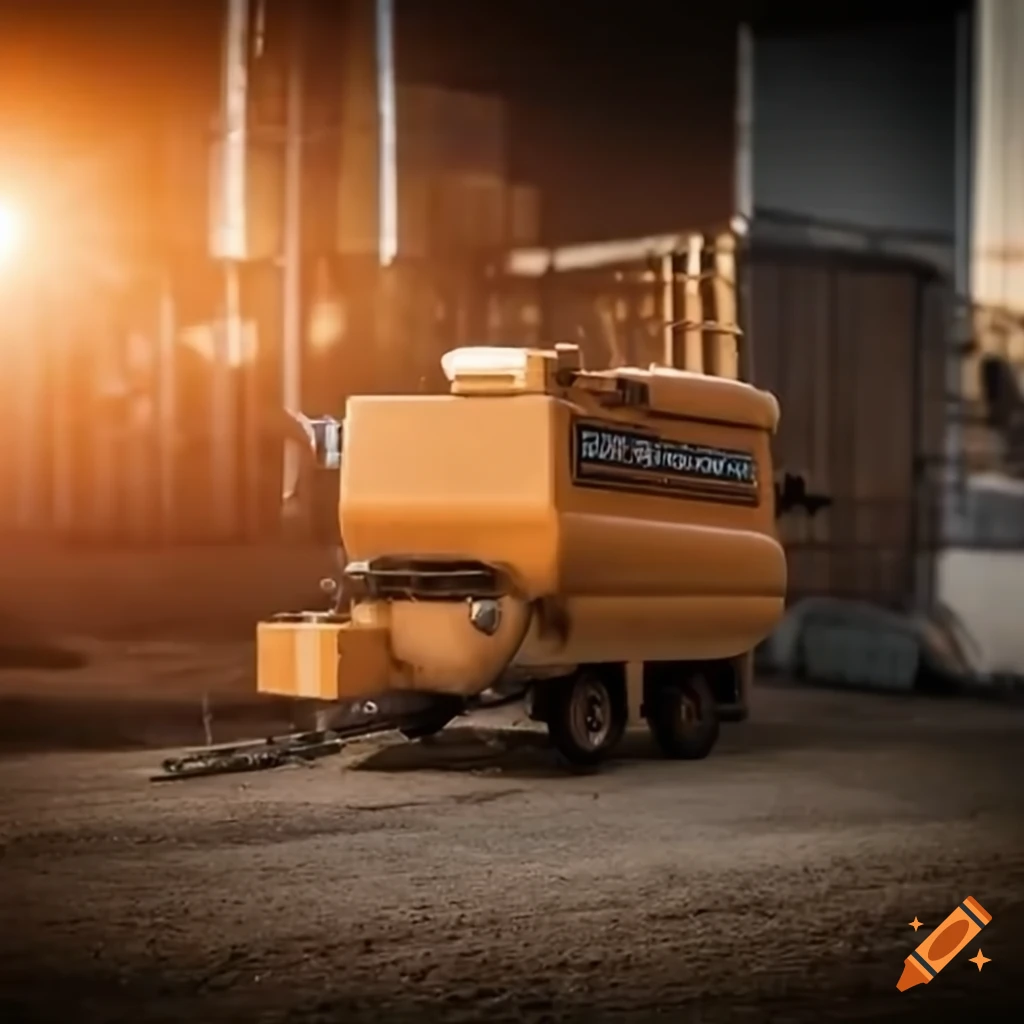 Trailer air compressor with construction site on background on Craiyon