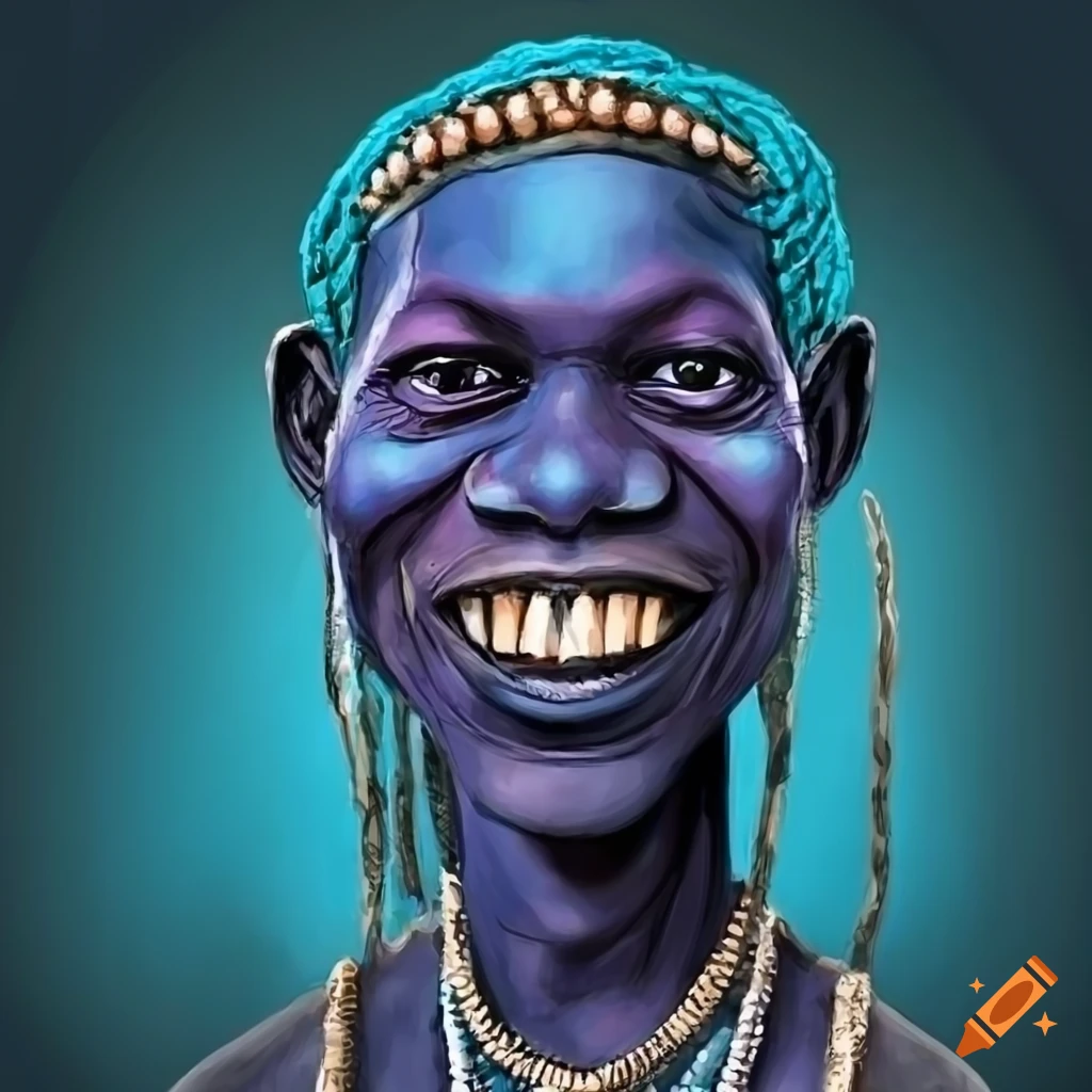 A caricature portrait of a blue skined male alien from mars on ...