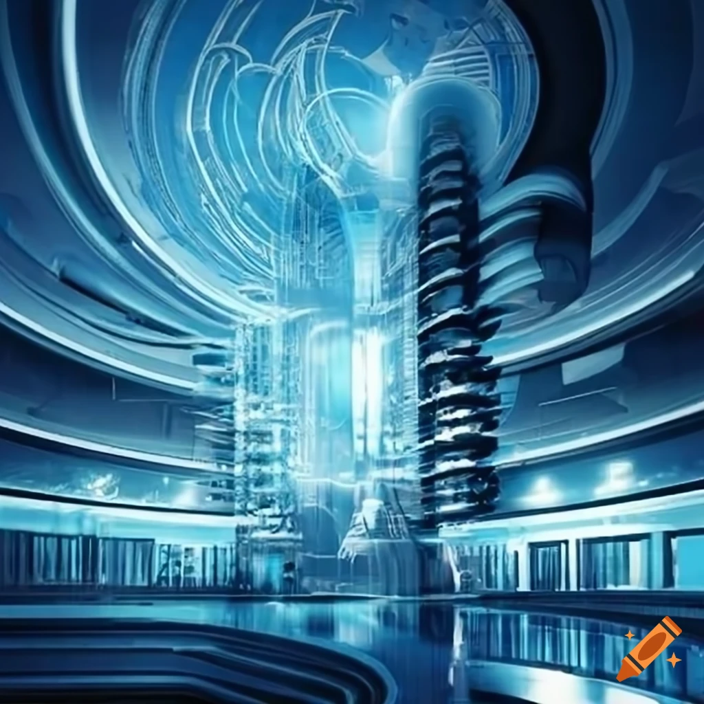 High ceilings science center white clean technology modern futuristic scifi