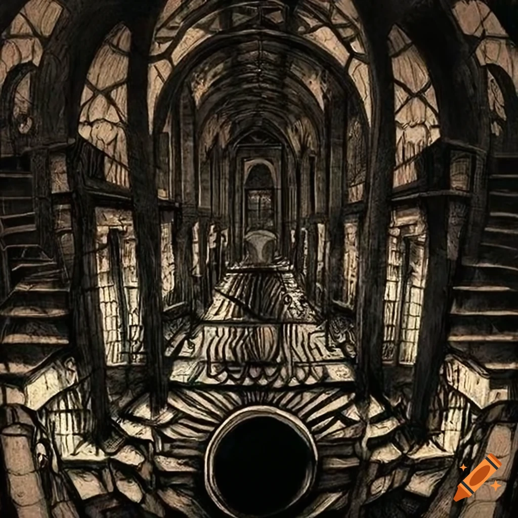 An image of a labyrinthine prison and black hole event horizon snd hall ...