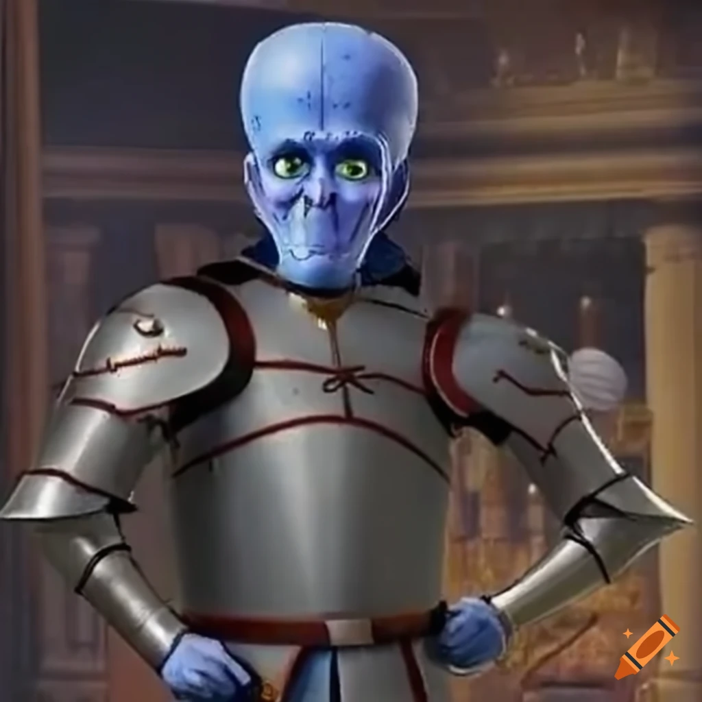 Medieval megamind meme with knight armour on Craiyon