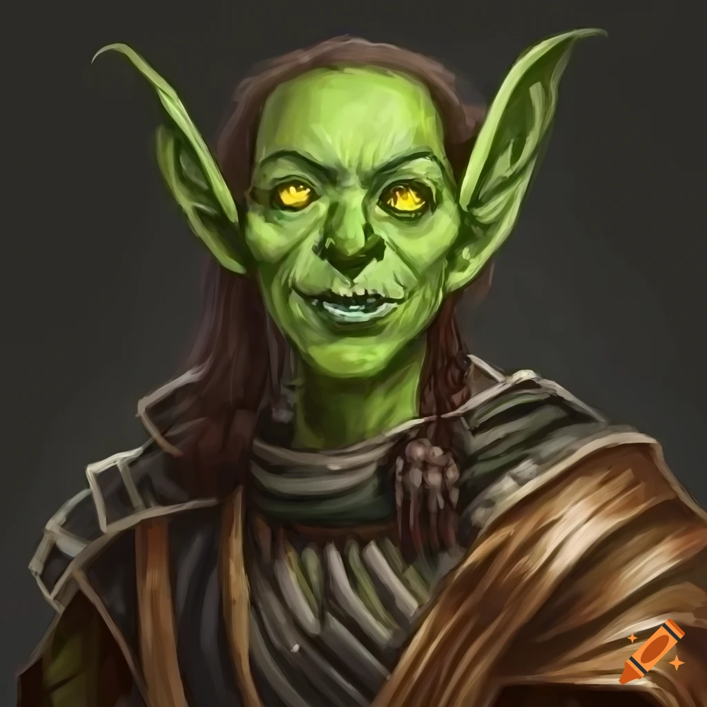 A realism styled painted portrait of a green goblin commoner from DnD ...