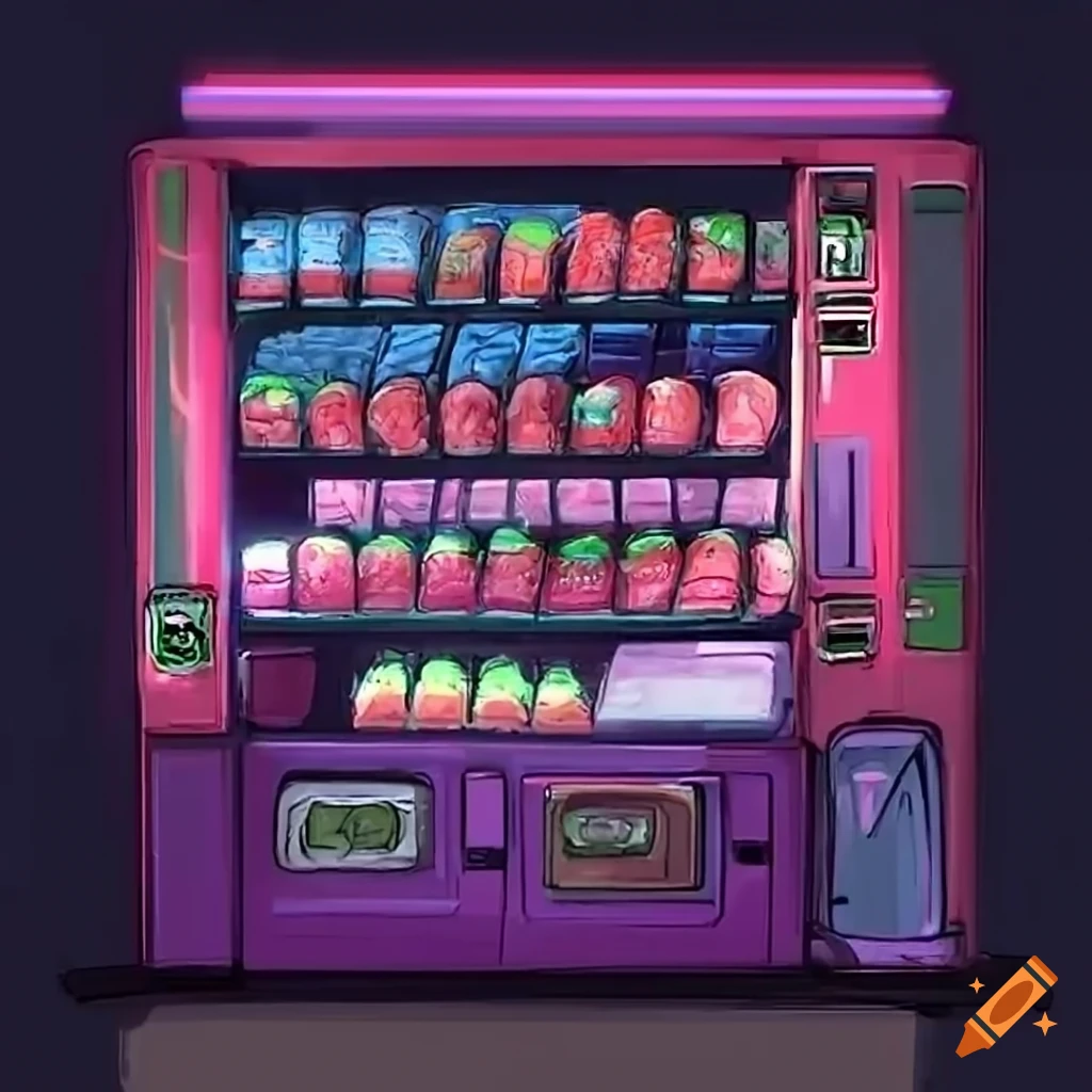 Sketch of a Sushi Vending Machine, Cyberpunk on Craiyon