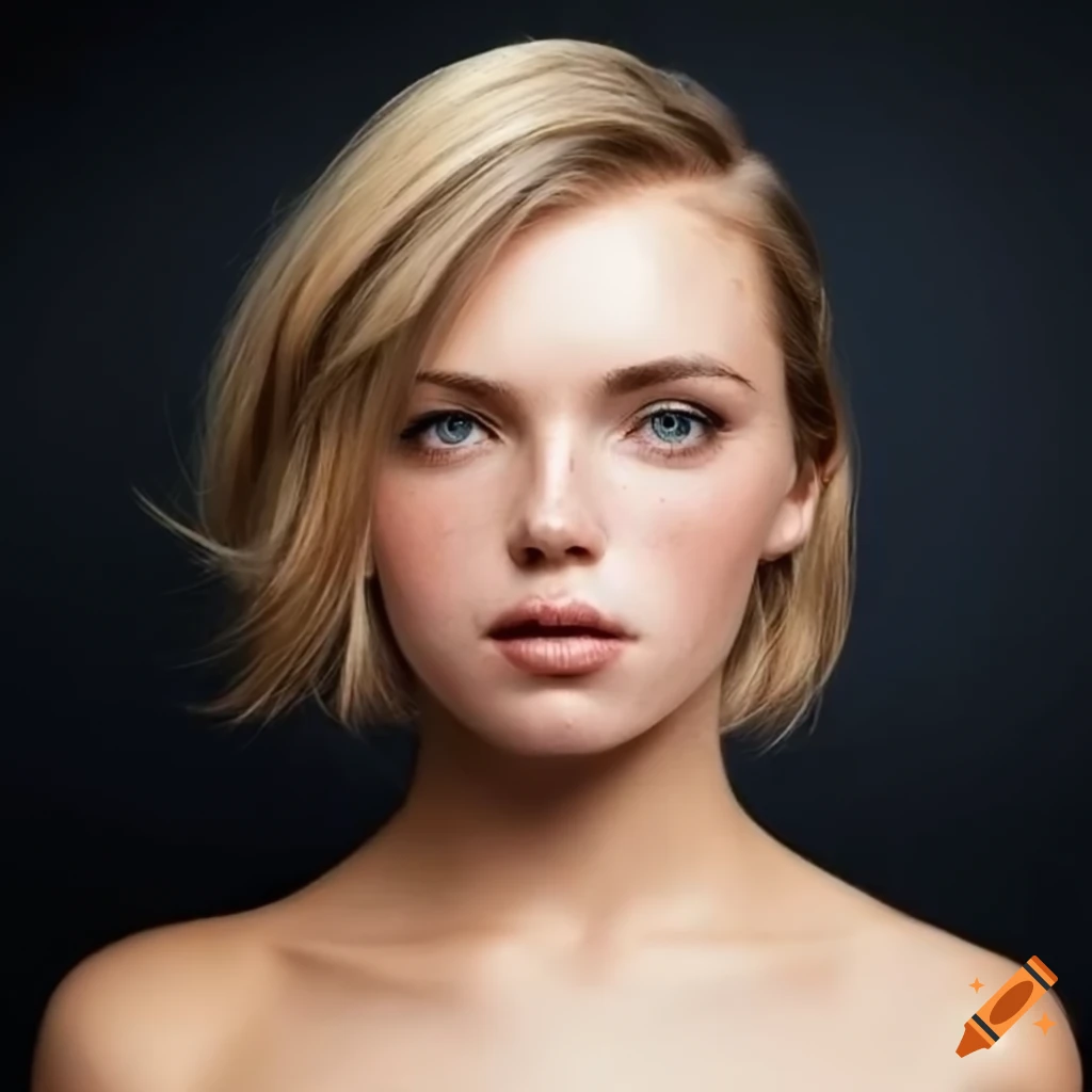 Beautiful Young Woman Shoulder Length Blonde Hair Very Light Freckles