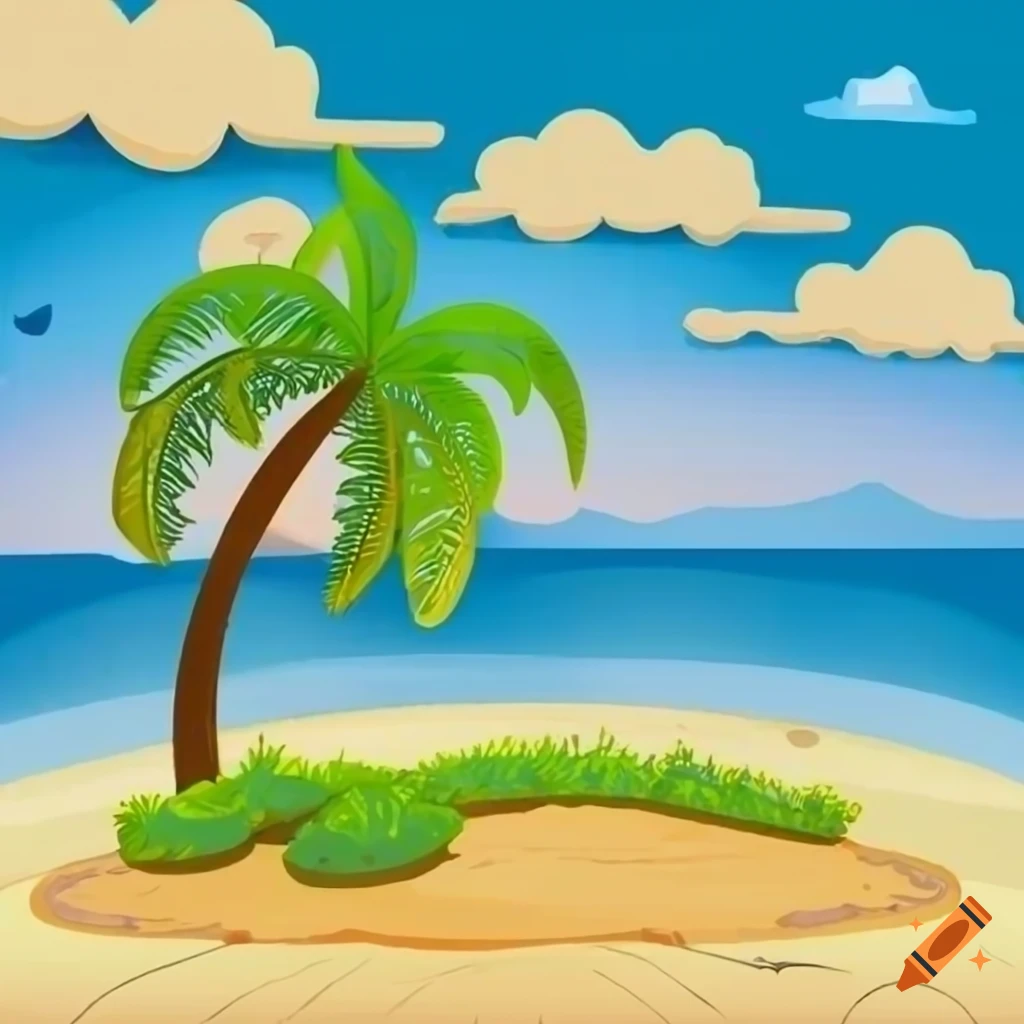 Cartoon 2d palm island background on Craiyon