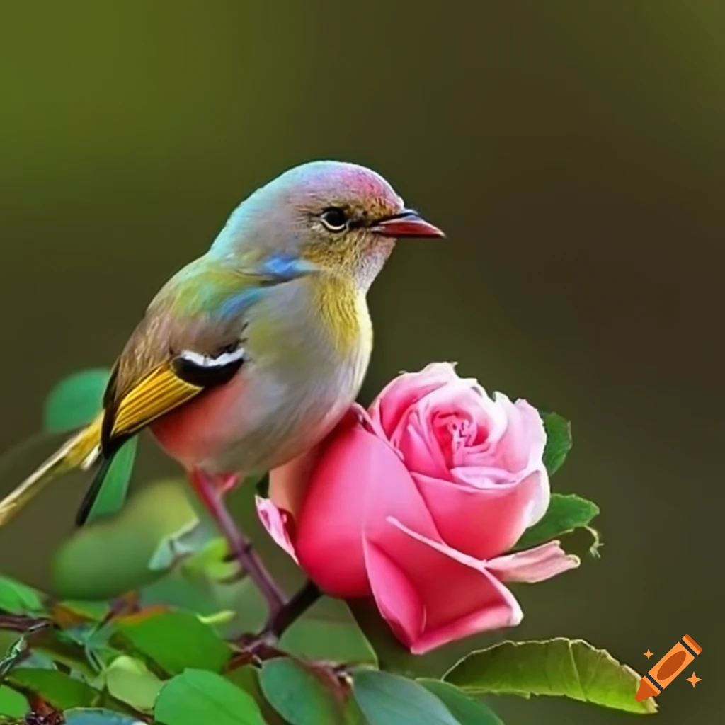 Bird in a rosebush