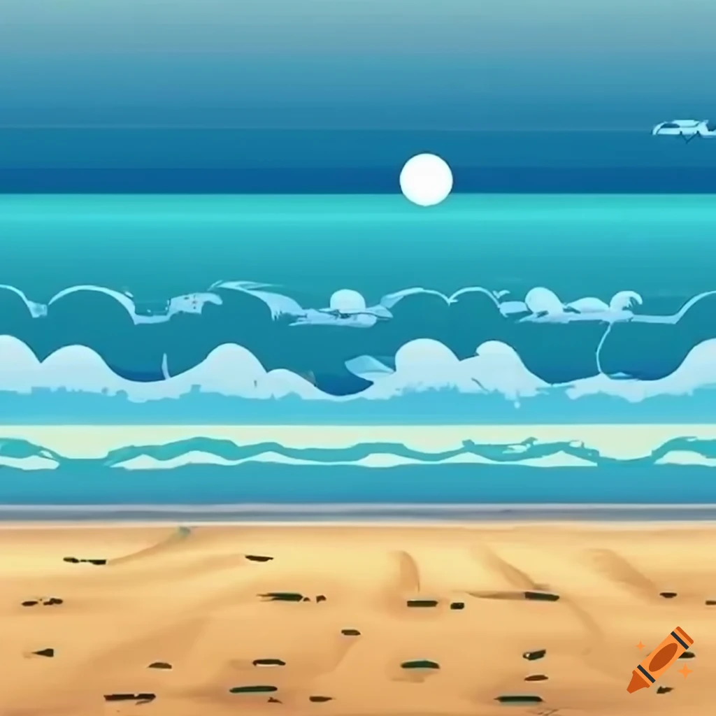 Pokemon battle beach detailed background with the sea in distance