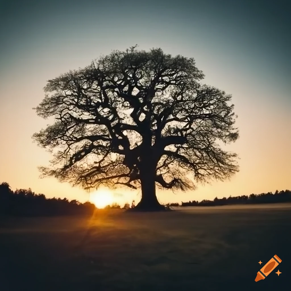 An oak tree in the sunset