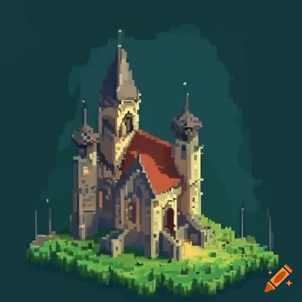 Rpg game pixelart medieval church castle on Craiyon
