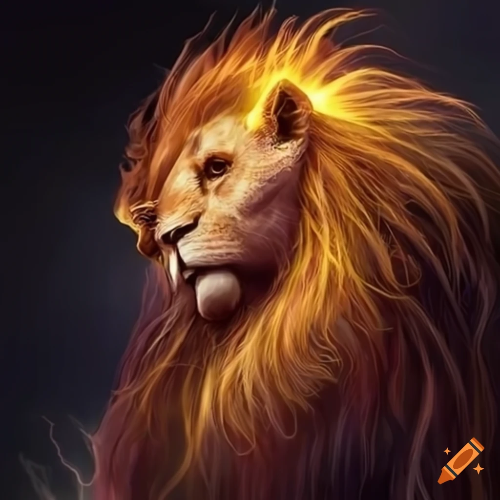 A mythological creature with a lion's body and lightning mane