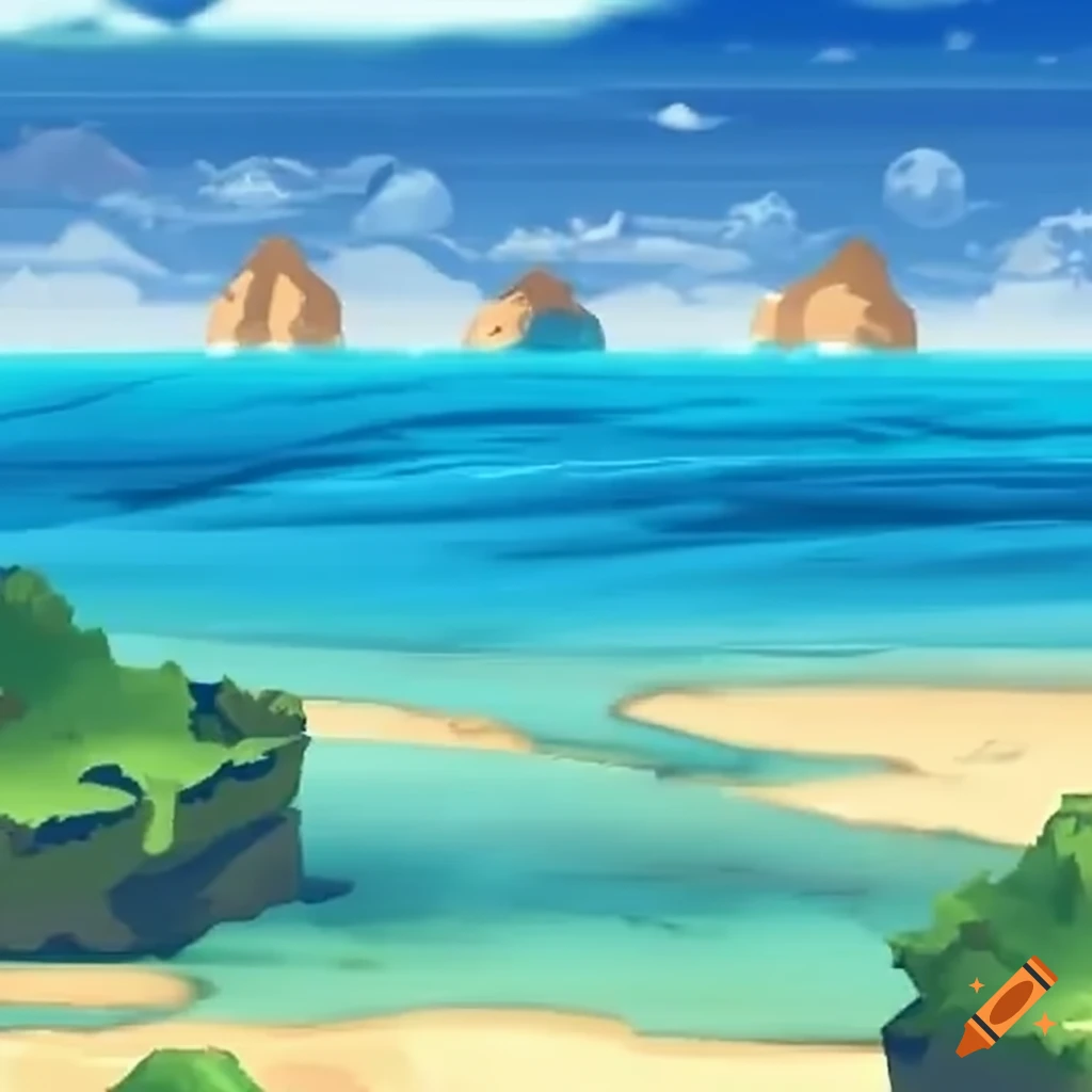 Pokemon battle beach detailed background on Craiyon