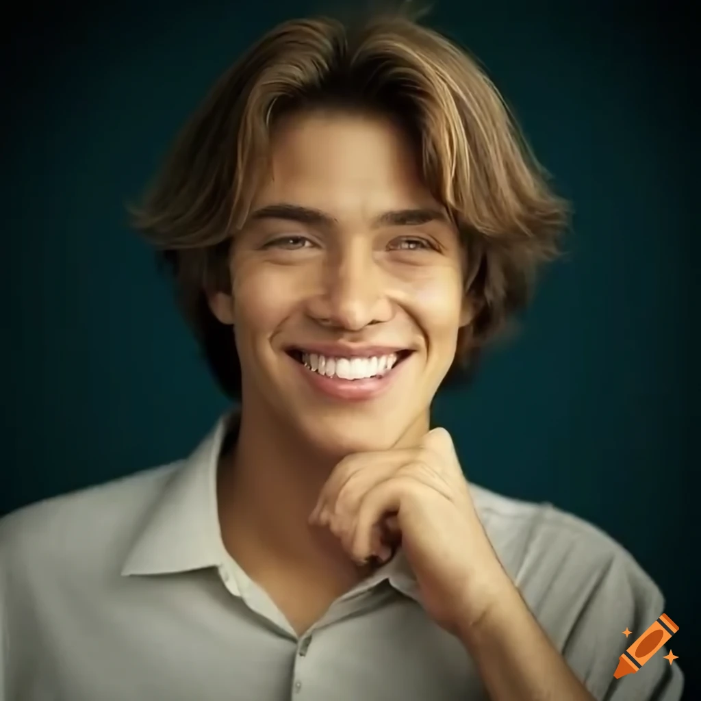 Man, handsome, browser hair, browser eyes, thin, smiling, shy, wearing ...