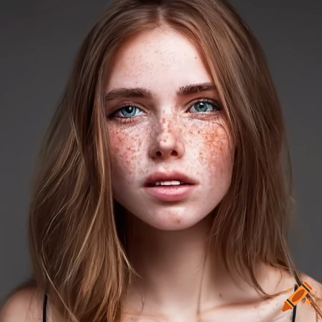Beautiful Young Woman Shoulder Length Hair Very Light Freckles