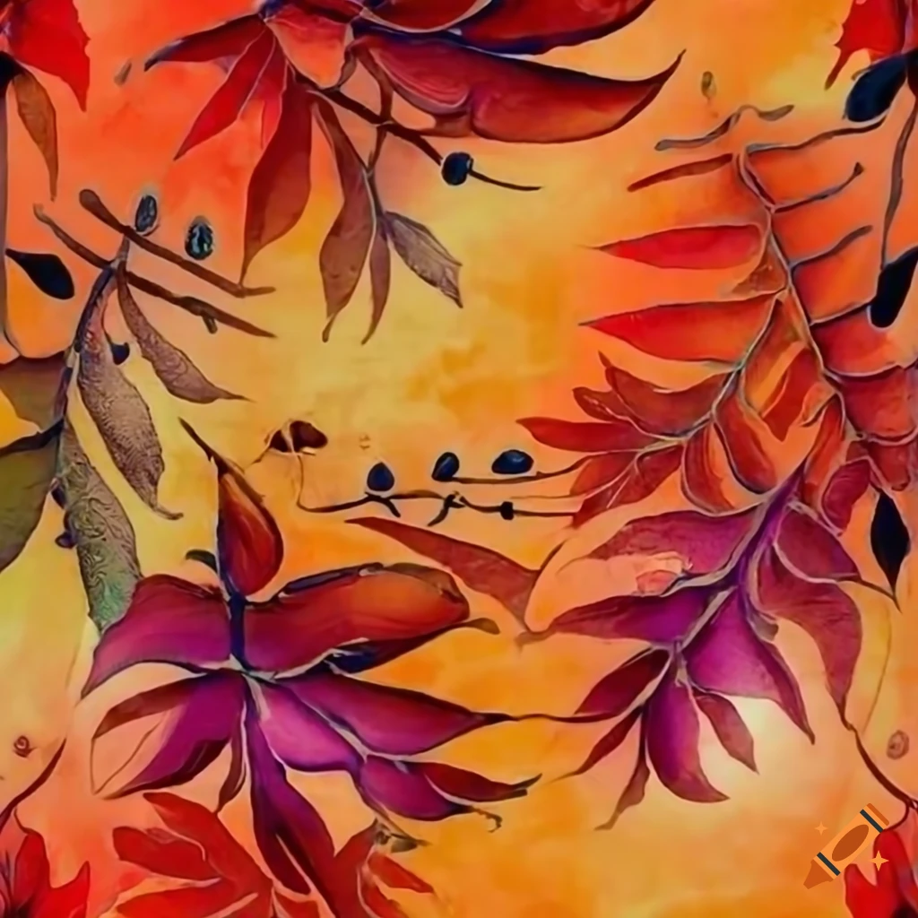 Beautiful colorful autumn batik style on Craiyon
