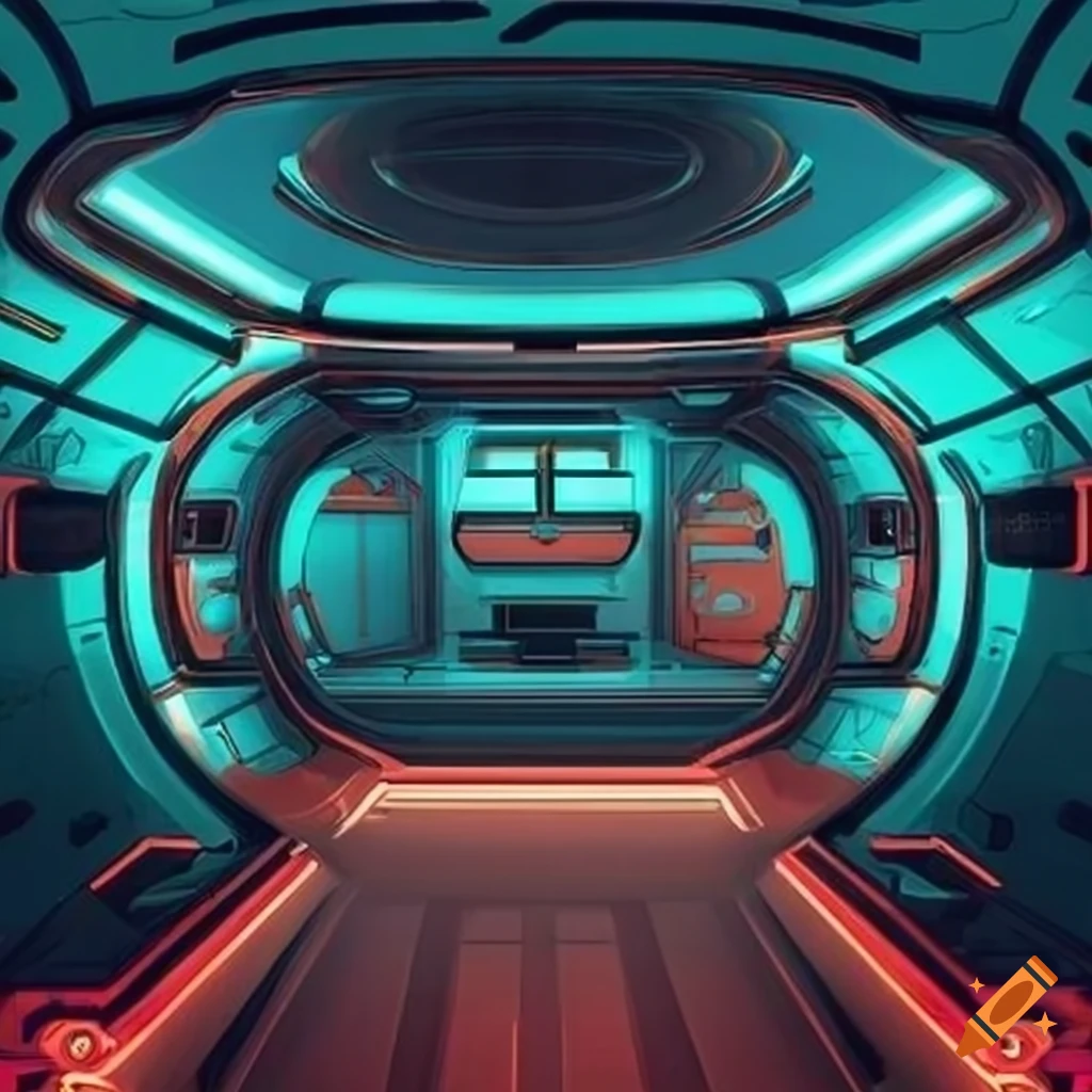 Retro futuristic sci fi interior design