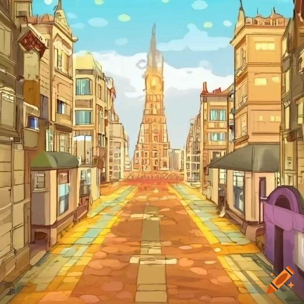 Illustration of a beautiful fantasy city from an anime game on Craiyon