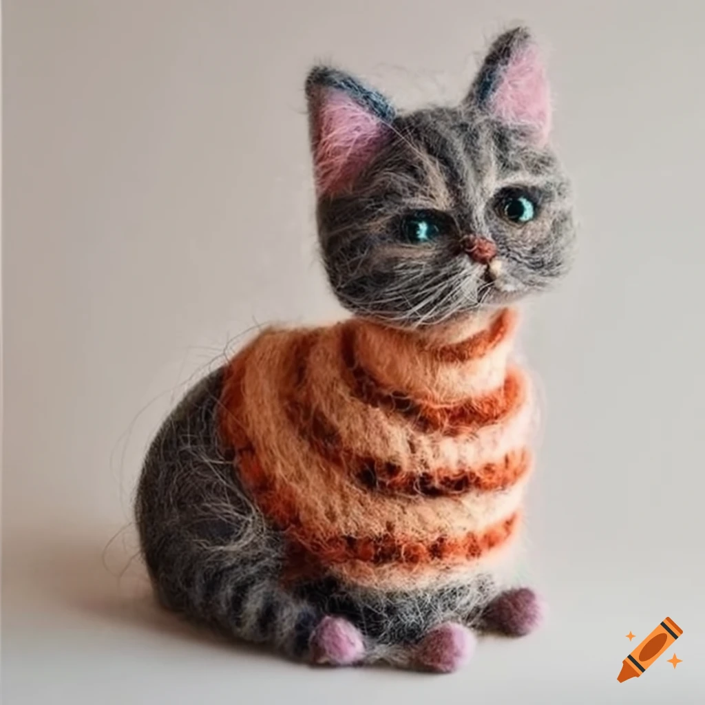 Felted wool cats wearing intricate fashionable outfits on Craiyon