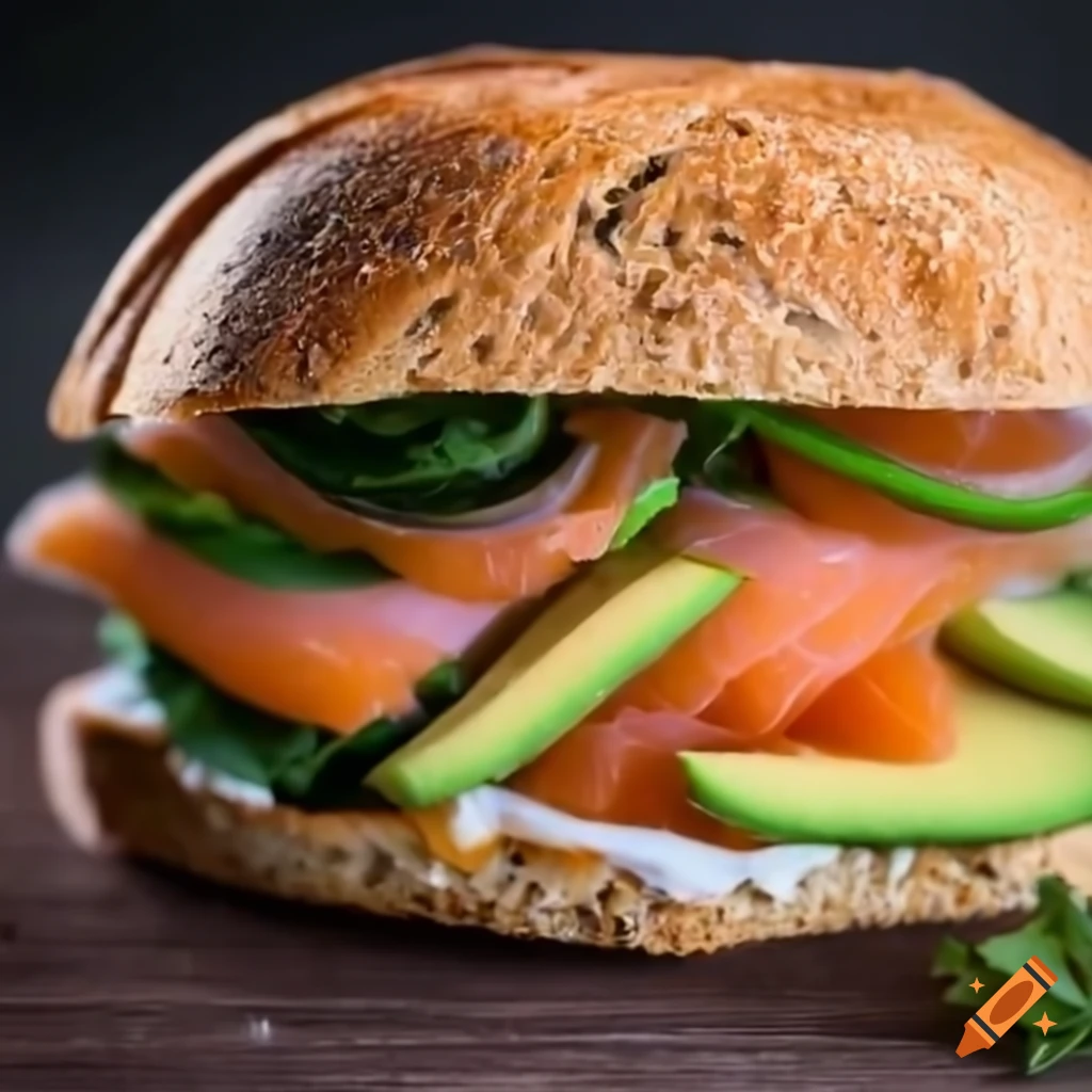 Delicious closed sandwich with salmon and avocado on Craiyon